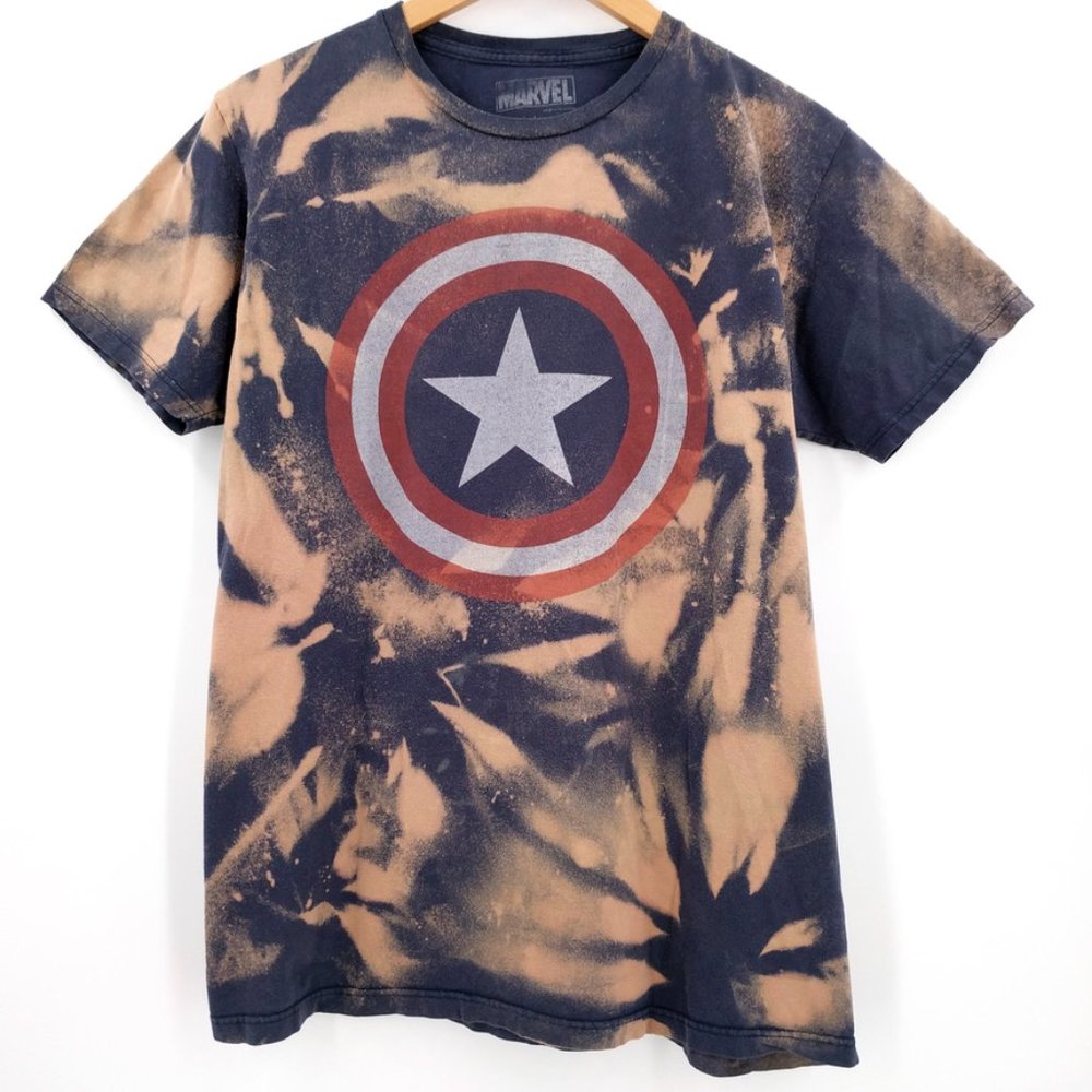 Marvel Captain America Custom Bleach Tie-Dye Shirt - Gem